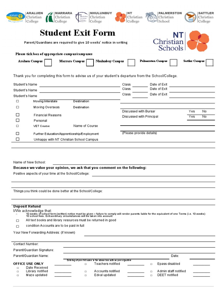 Student Departure Notification: Request for 10 Weeks Notice and Exit ...