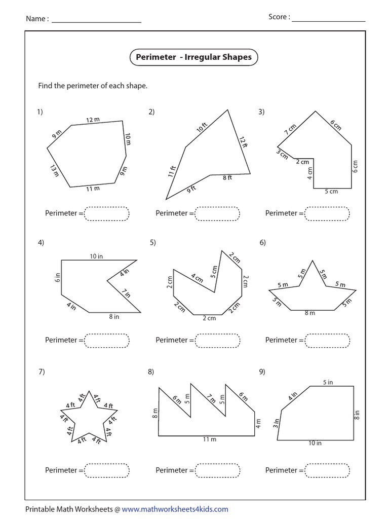 Perimeter of Irregular Shapes Worksheet | PDF | Elementary Geometry ...