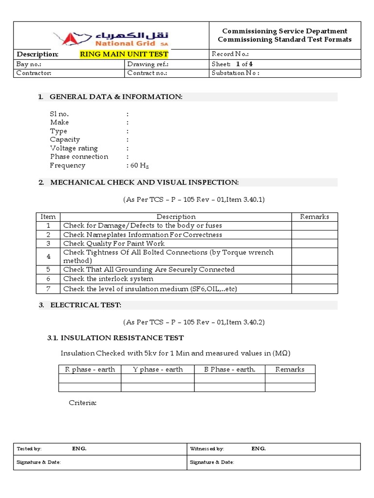 Commissioning Service Department Commissioning Standard Test Formats ...