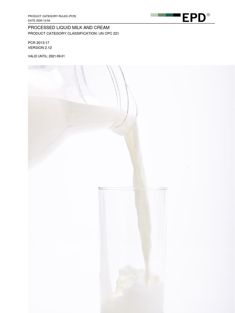 Processed Liquid Milk and Cream: Product Category Classification: Un ...