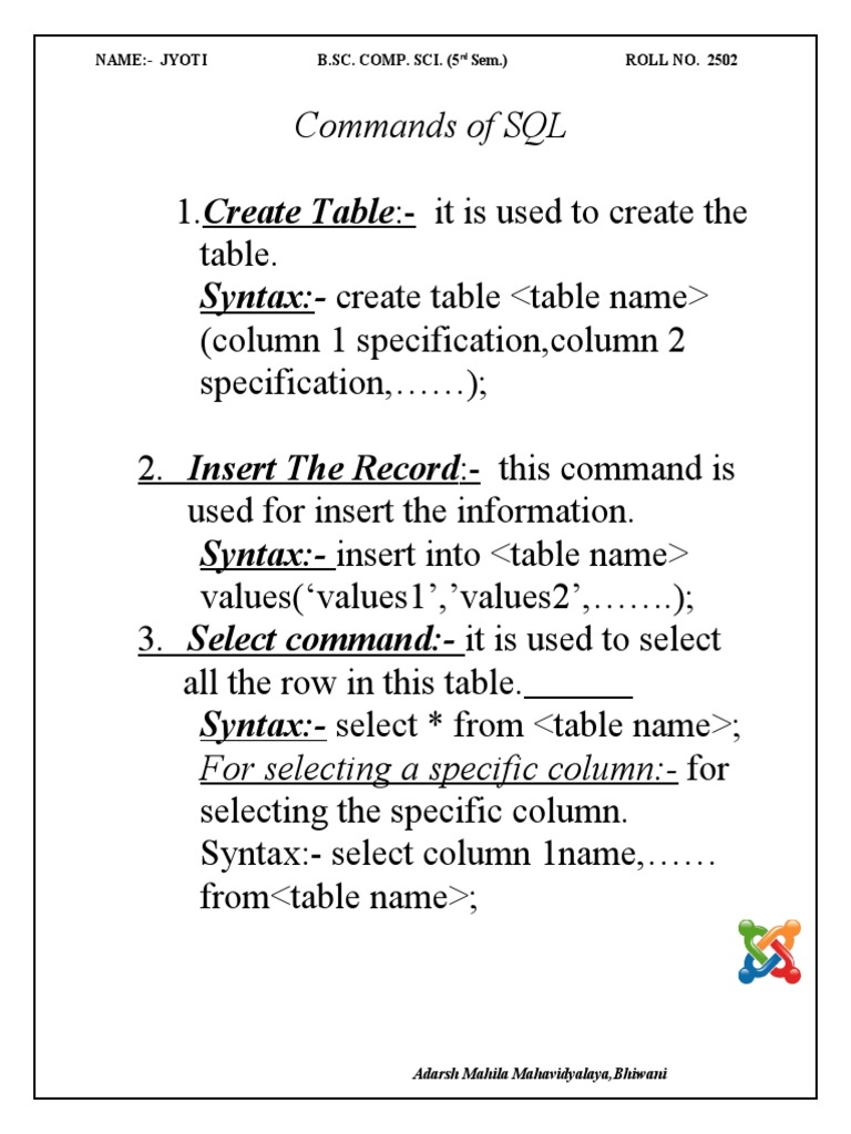 SQL PRACTICAL FILE Final | PDF | Table (Database) | Computer Science