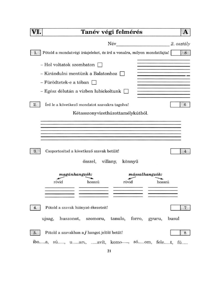 Osztályos Apáczai Felmérő Nyelvtan | PDF
