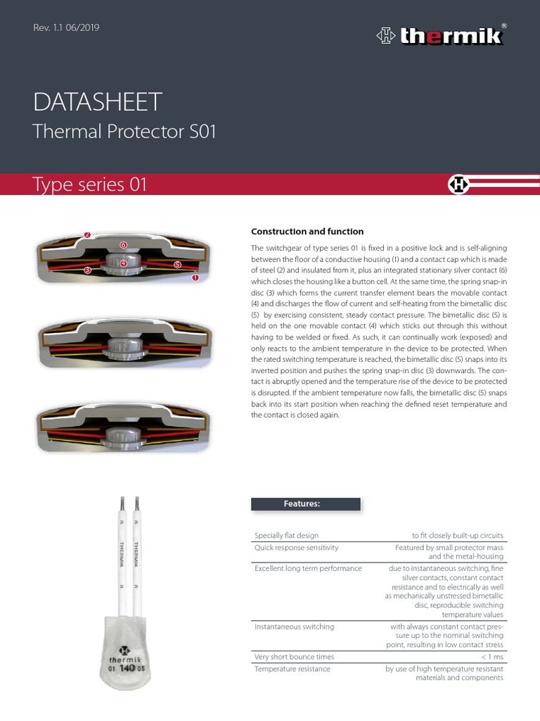 Datasheet: Thermal Protector S01 Type Series 01 | PDF | Alternating ...