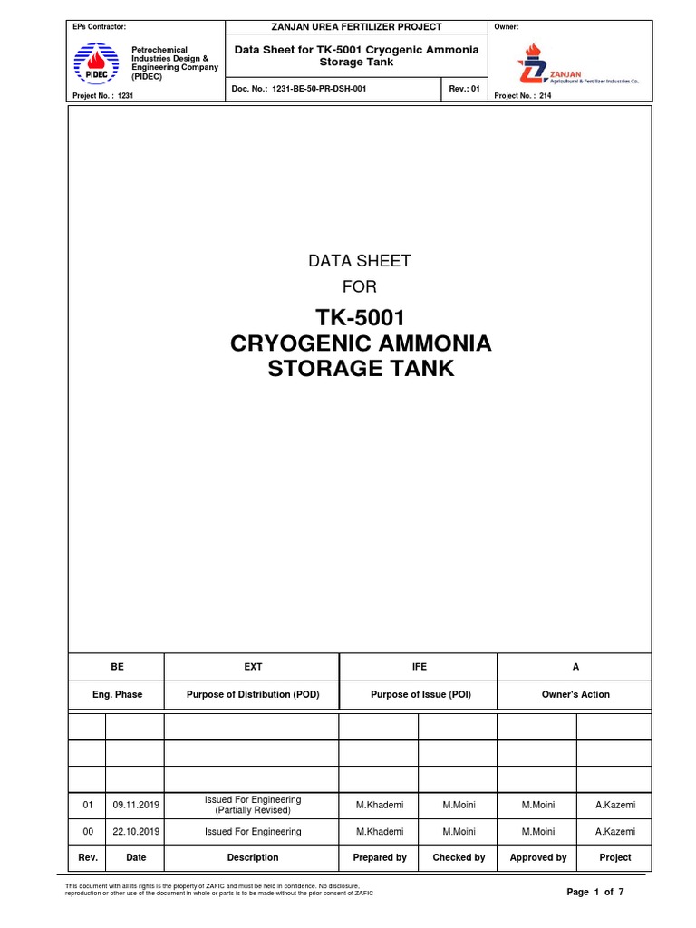 TK-5001 Cryogenic Ammonia Tank Data Sheet | PDF | Building Insulation ...