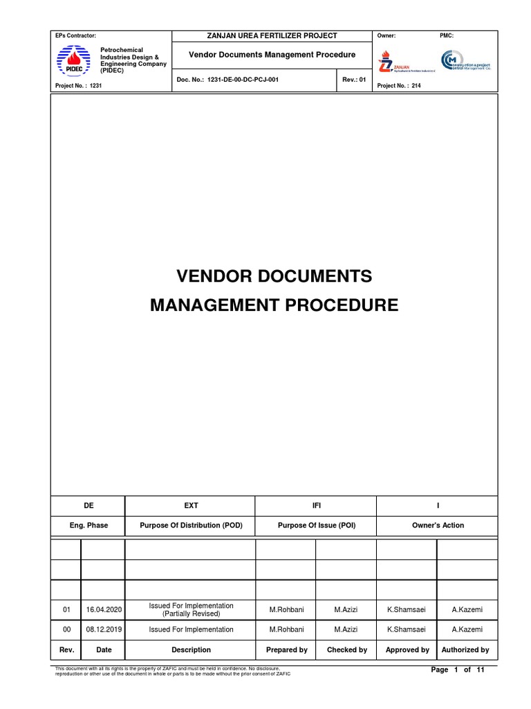 Vendor Documents Management Procedure | PDF