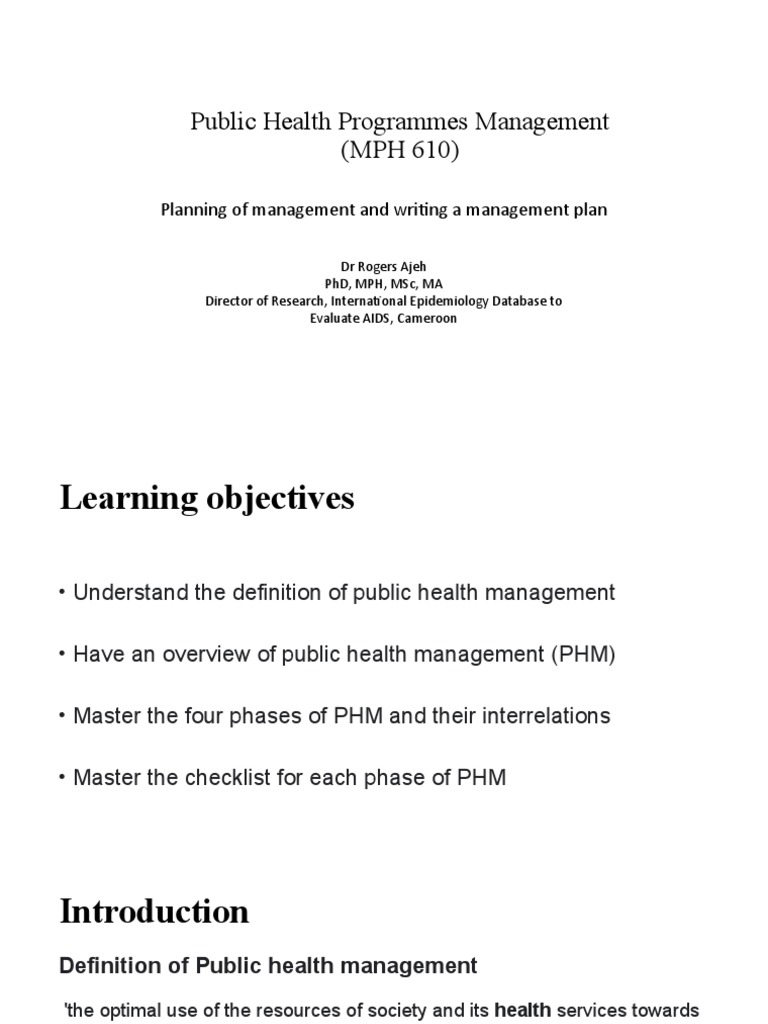 Health Management Plan DR Ajeh 610 | PDF | Evaluation | Public Health