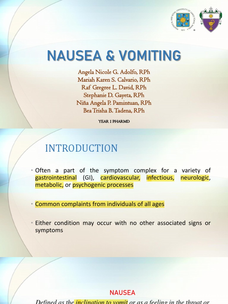 Nausea Vomiting Report | PDF | Nausea | Vomiting