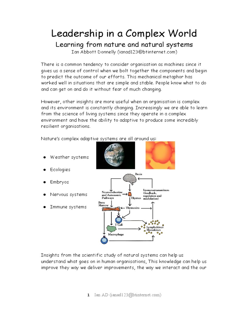 Leadership in A Complex World | PDF | Self Organization | Emergence