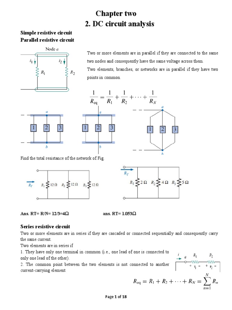 Chapter Two 2. DC Circuit Analysis: Simple Resistive Circuit Parallel Resistive Circuit | PDF ...