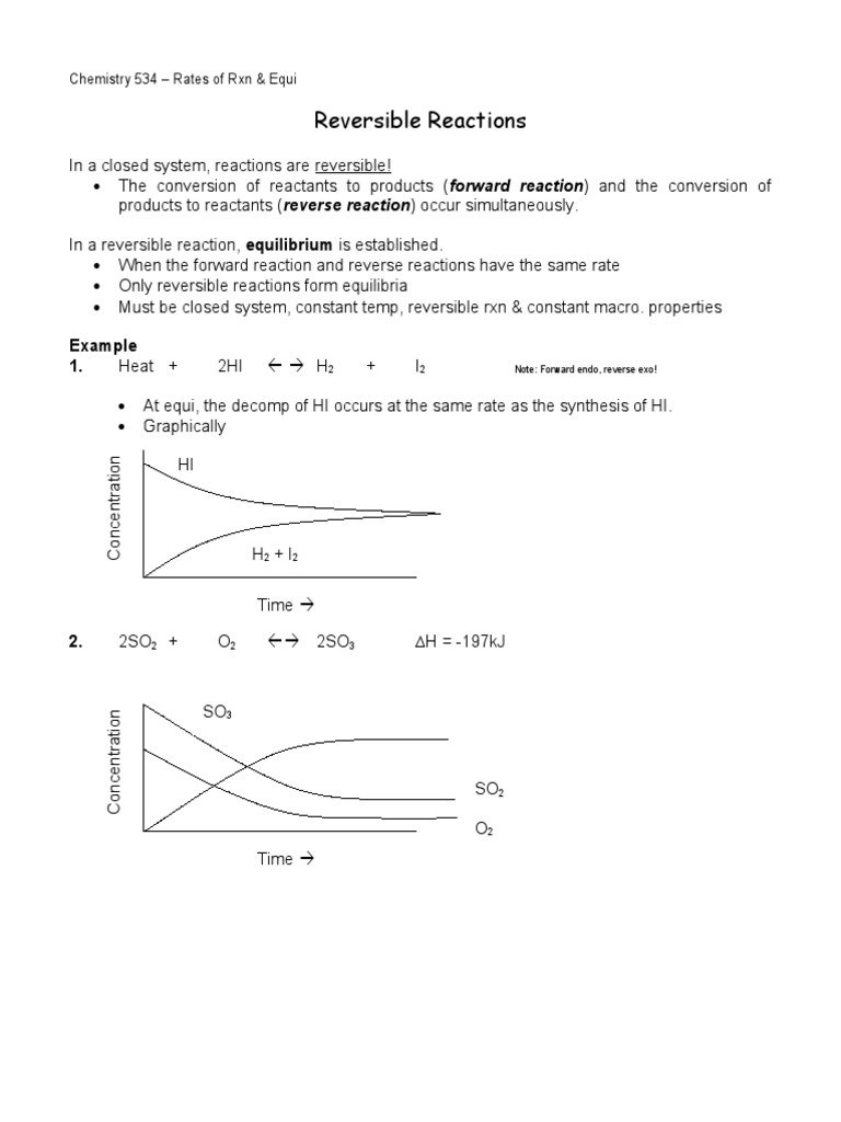 Reversible Reactions: Example 1 | PDF | Reaction Rate | Chemical ...