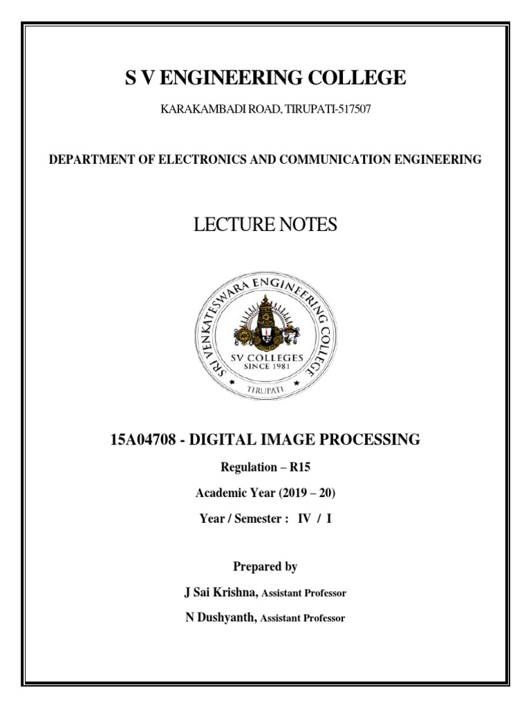 S V Engineering College: Lecture Notes | PDF | Image Resolution | Eye