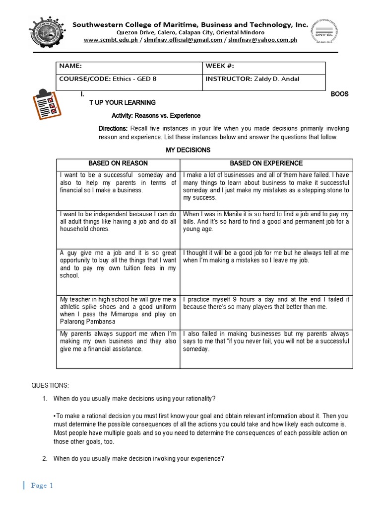 Decision-Making: Reason vs. Experience | PDF | Decision Making | Reason
