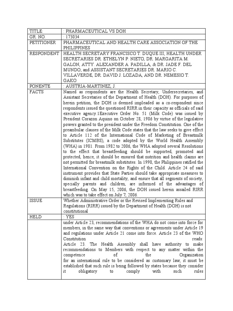 DOH RIRR Constitutionality Case | PDF | International Law | Constitution