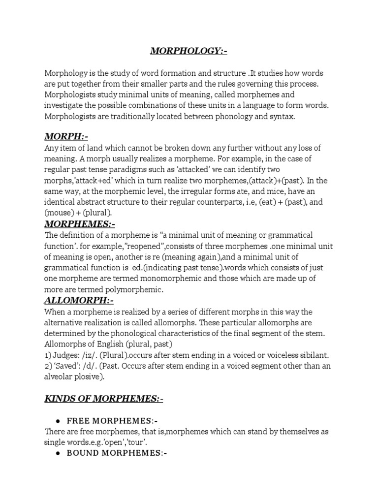 Morphology:-: Free Morphemes | PDF | Morphology (Linguistics) | Word