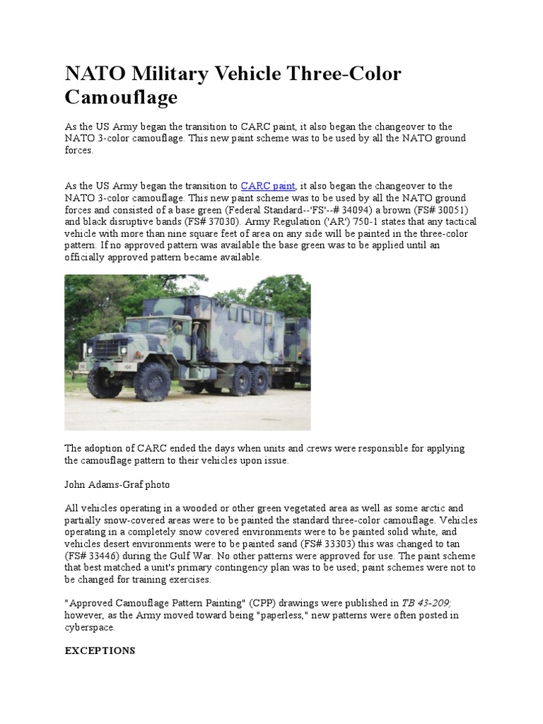 NATO Three-Color Vehicle Camouflage | PDF