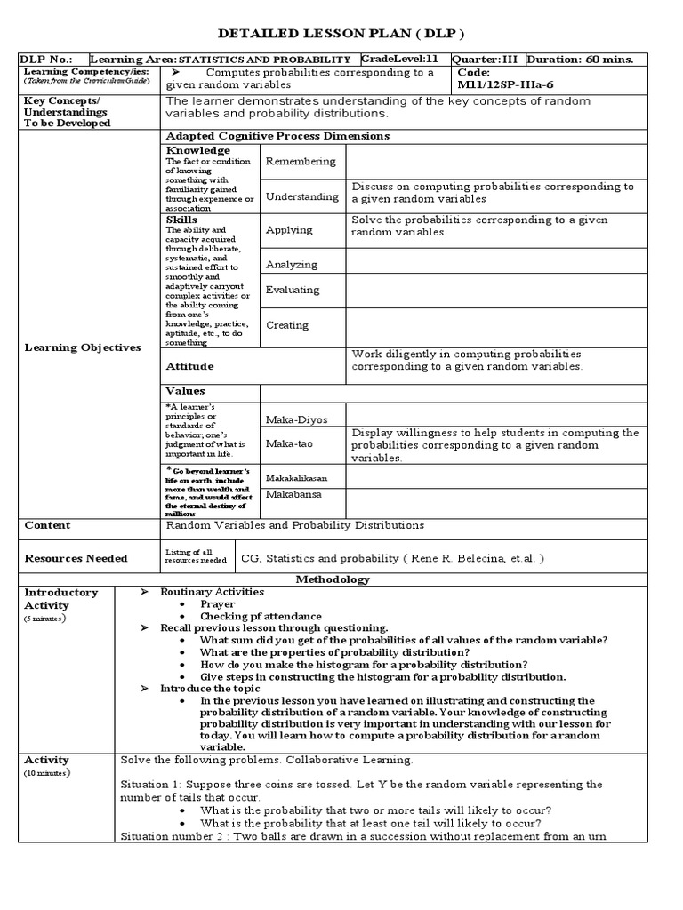 Detailed Lesson Plan (DLP) : DLP No.: Learning Area: Quarter:Iii ...