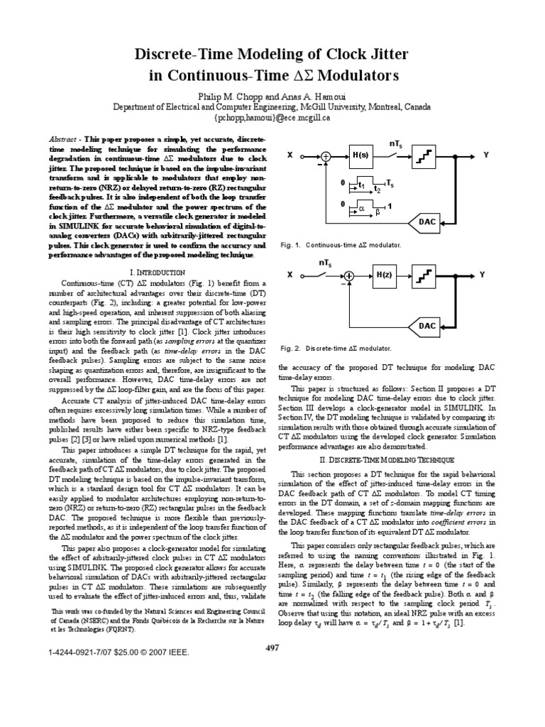 Discrete-Time Modeling of Clock Jitter in Continuous-Time: ΔΣ Modulators | PDF | Electronic ...