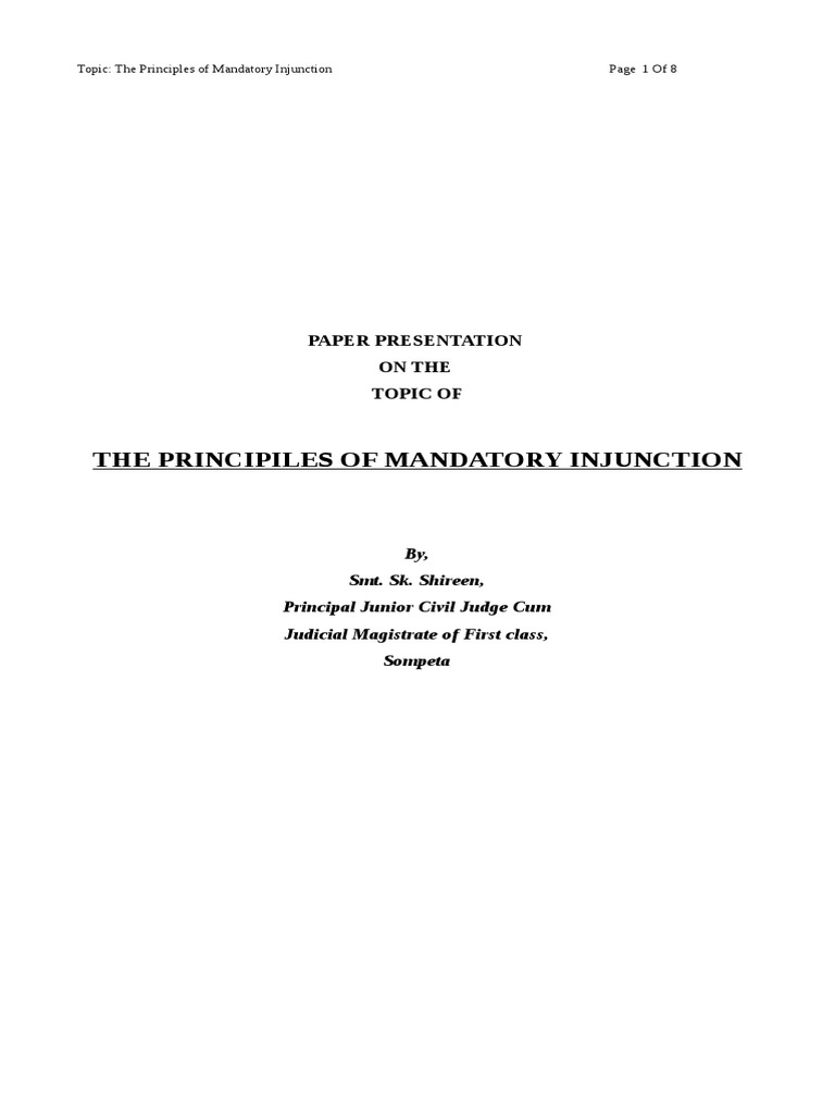 THE PRINCIPILE S OF MANDATORY INJUNCTION | PDF | Injunction | Lawsuit