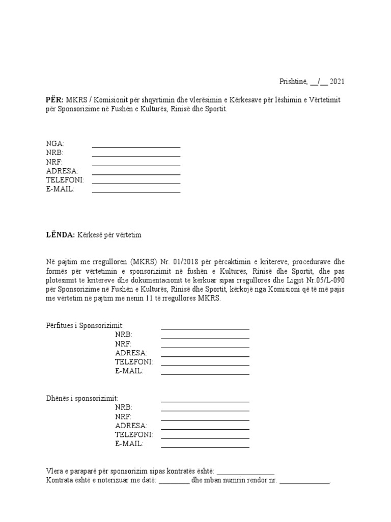 Forma e Kerkeses Per Vertetim | PDF
