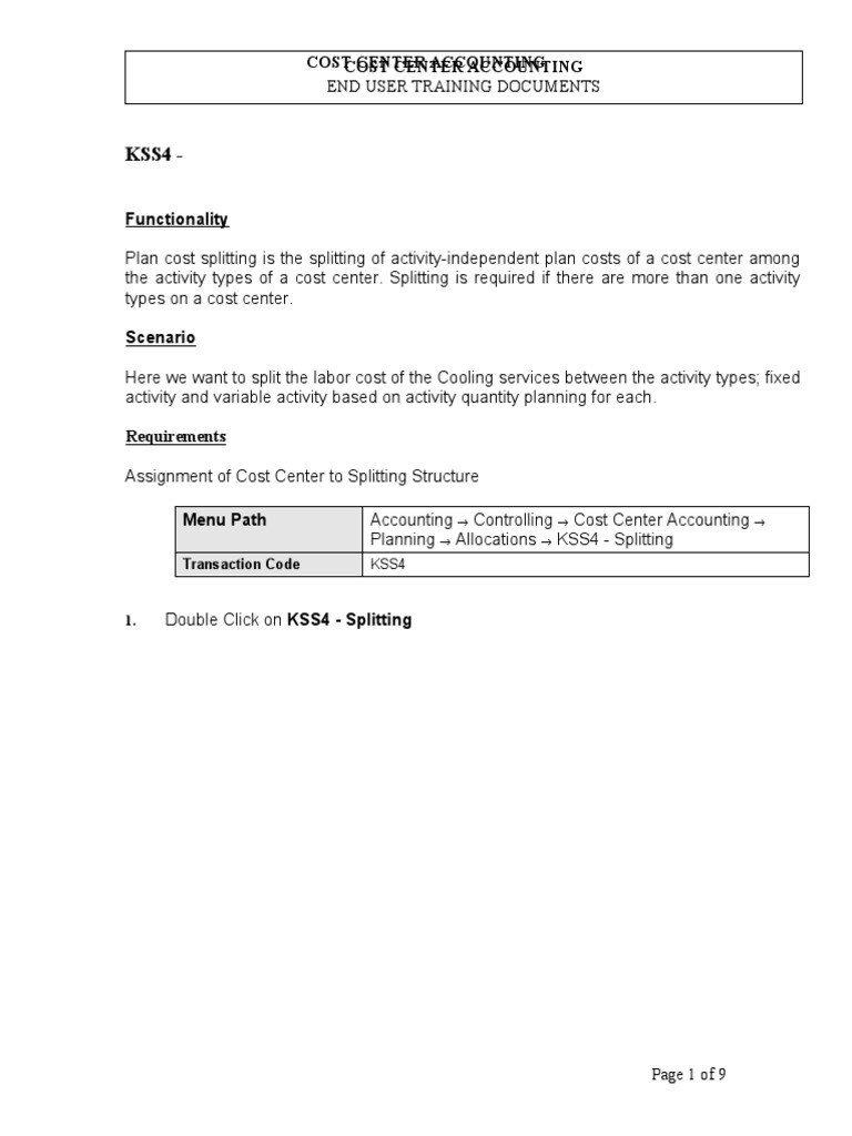 KSS4 Cost Splitting Guide | PDF | Information Technology Management ...