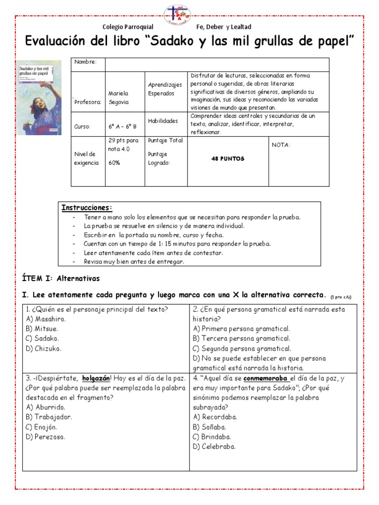 Sadako y Las Mil Grullas de Papel | PDF