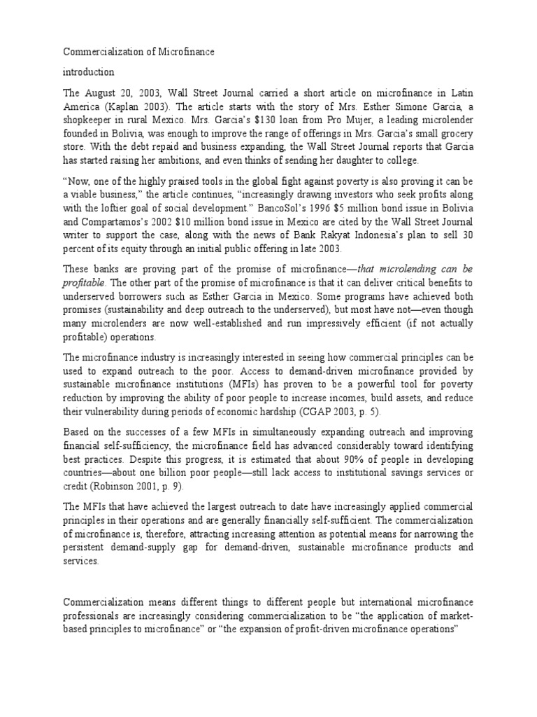 Commercialization of Microfinance | PDF | Microfinance | Microcredit