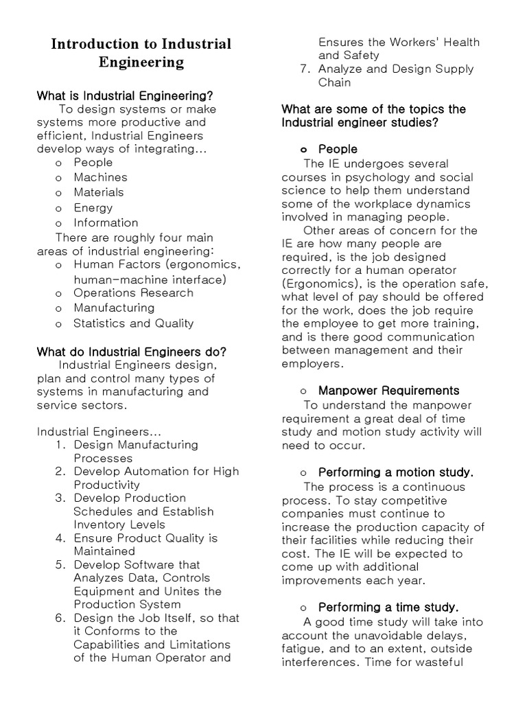 Introduction To Industrial Engineering: o People | PDF | Industrial ...