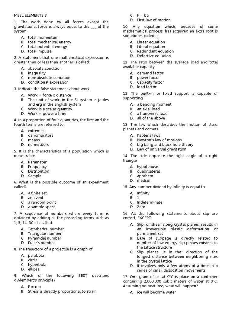 Mesl Elements 3 | PDF | Force | Equations
