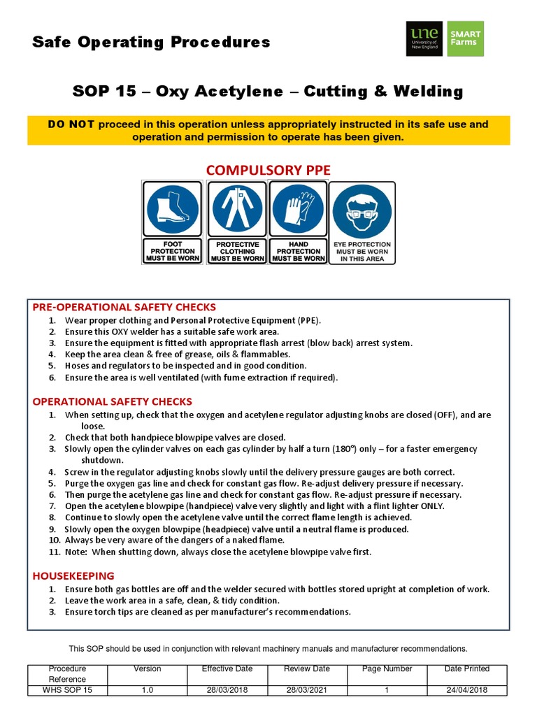 Safe Operating Procedures 15 Oxy Acetylene Sets Cutting and Welding ...