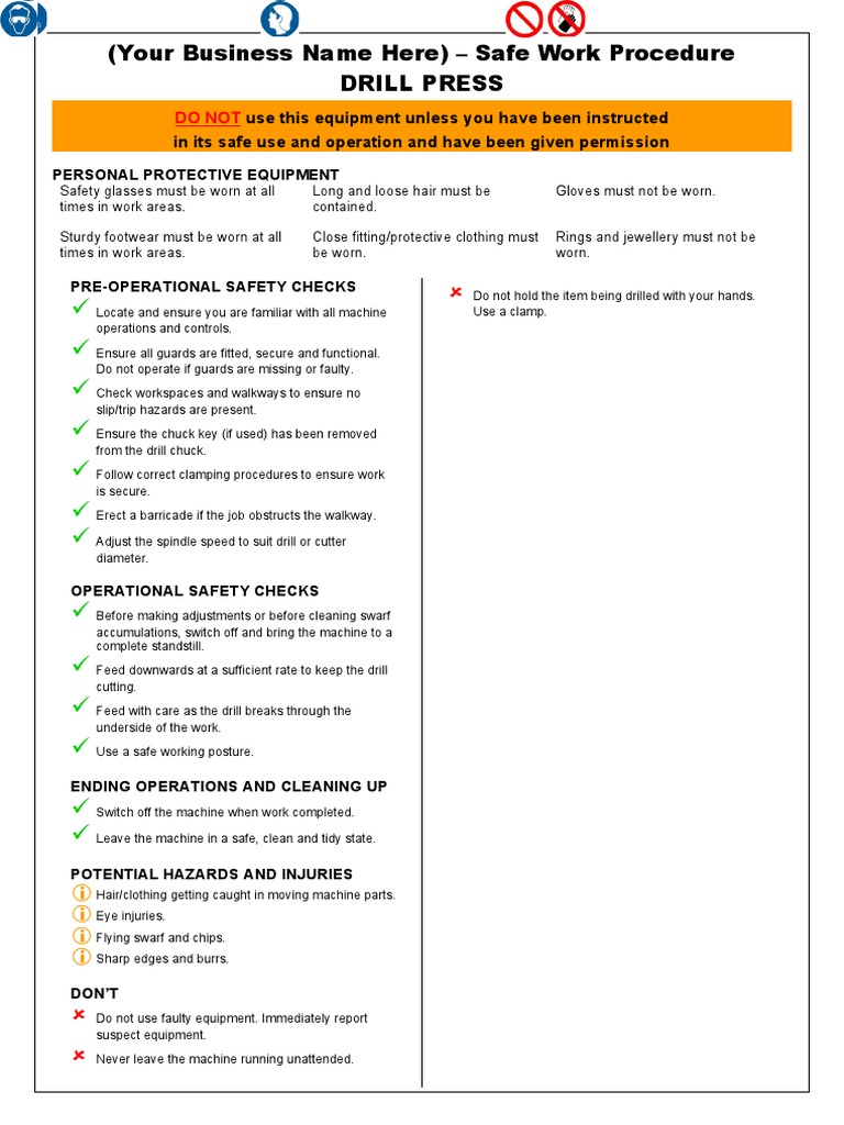 (Your Business Name Here) - Safe Work Procedure Drill Press | Download ...