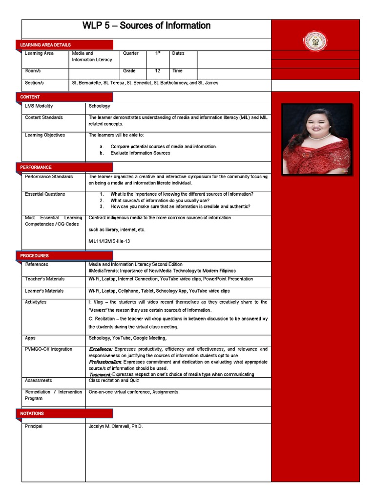 Wlp 5 Sources Of Information Learning Area Details Pdf