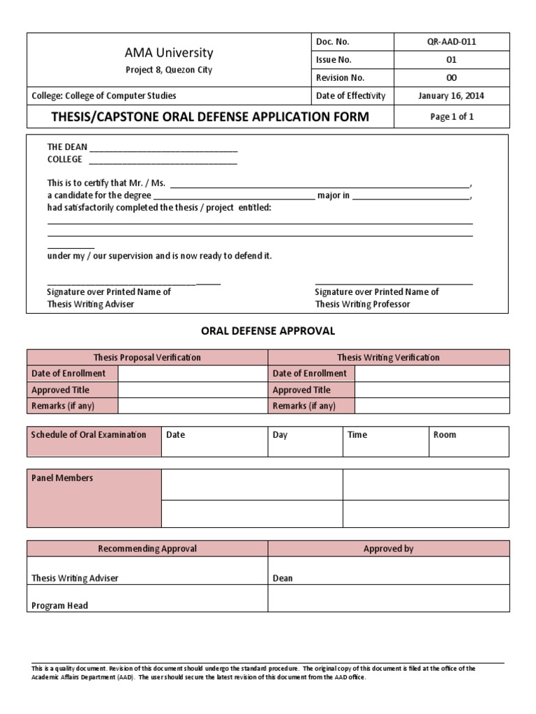Thesis Oral Defense Application Form | PDF | Thesis