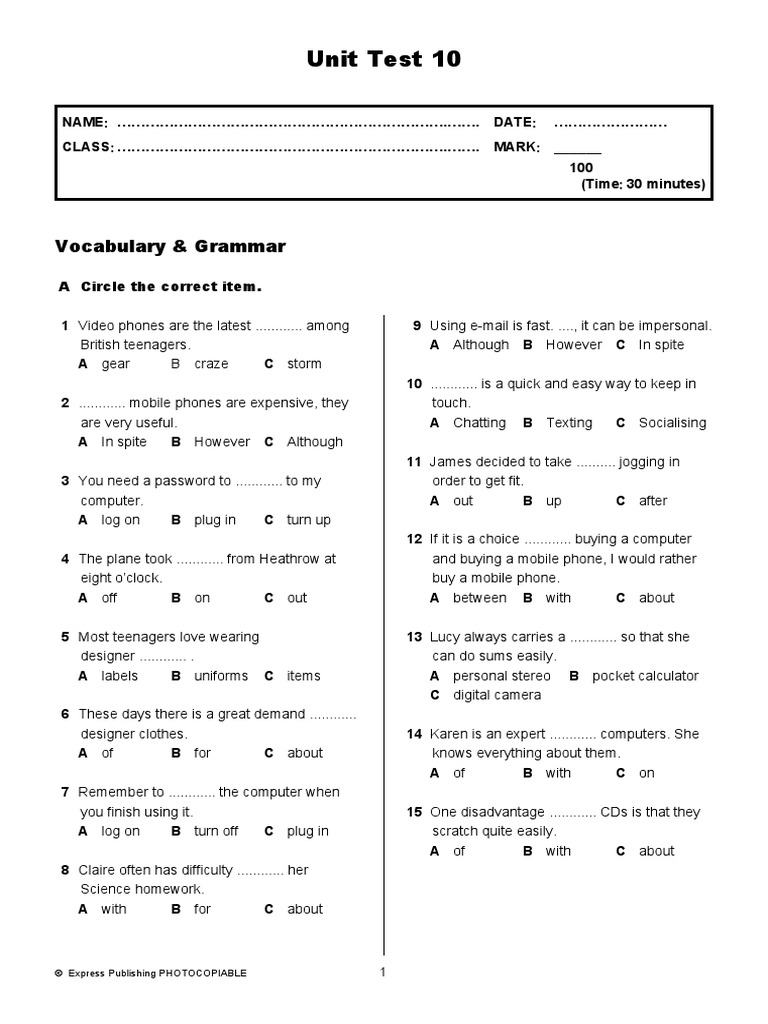 Upstream Pre B1 Unit Test 10 | PDF | Computing