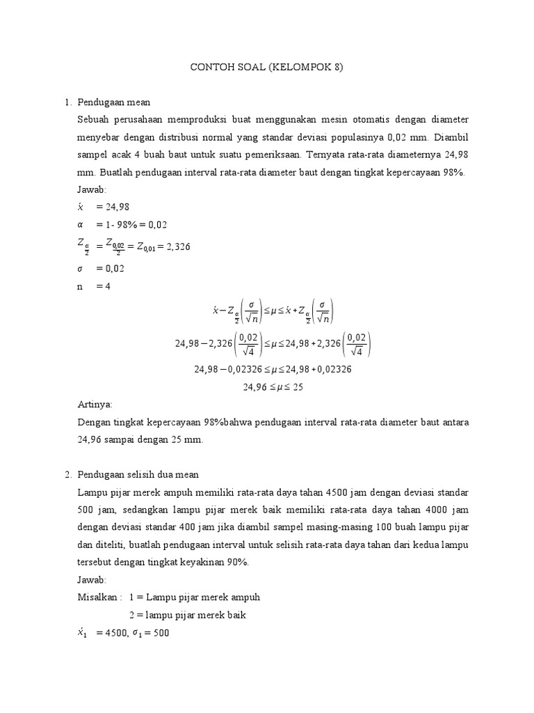 Soal Pendugaan (Kelompok 8) | PDF