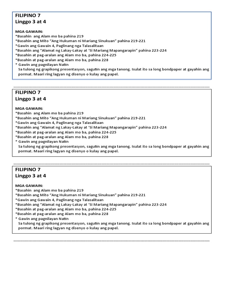 Filipino 7-Learning Task Ang PT 3rdQ | PDF