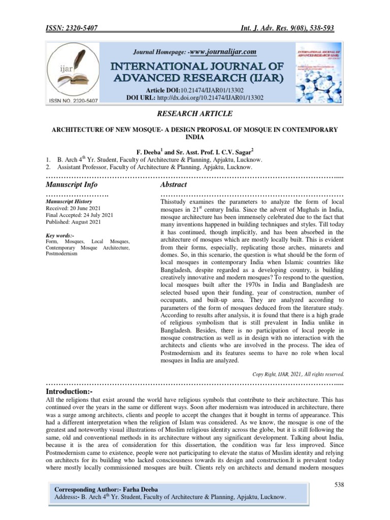 Architecture of New Mosque - A Design Proposal of Mosque in ...