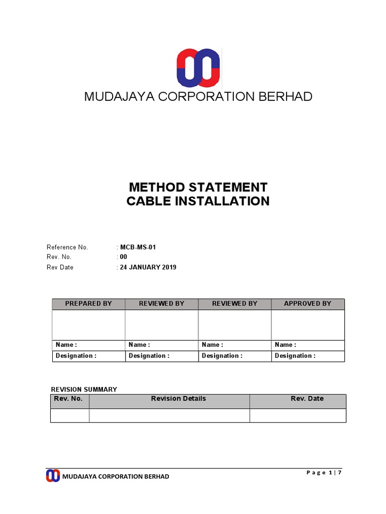MOS - Cable Installation | PDF | Duct (Flow) | Rope