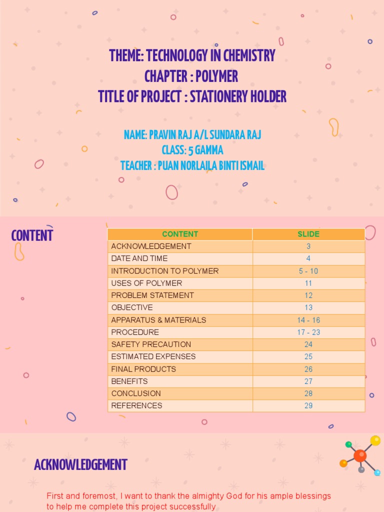 Theme: Technology in Chemistry Chapter: Polymer Title of Project ...