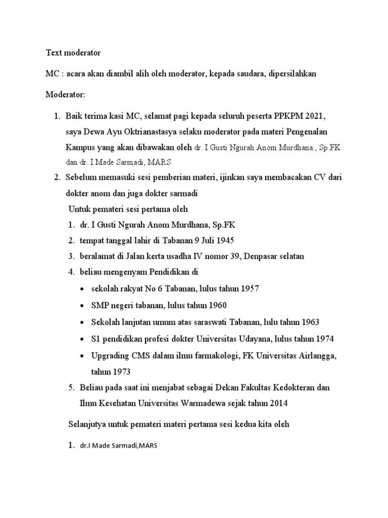 TEXT Moderator Materi Pertama | PDF