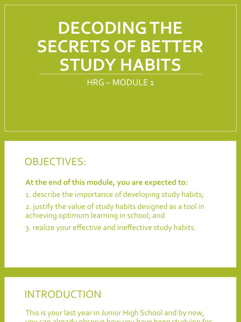 HRG-MODULE 1 Decoding The Secrets of Better Study Habits | PDF | Test ...