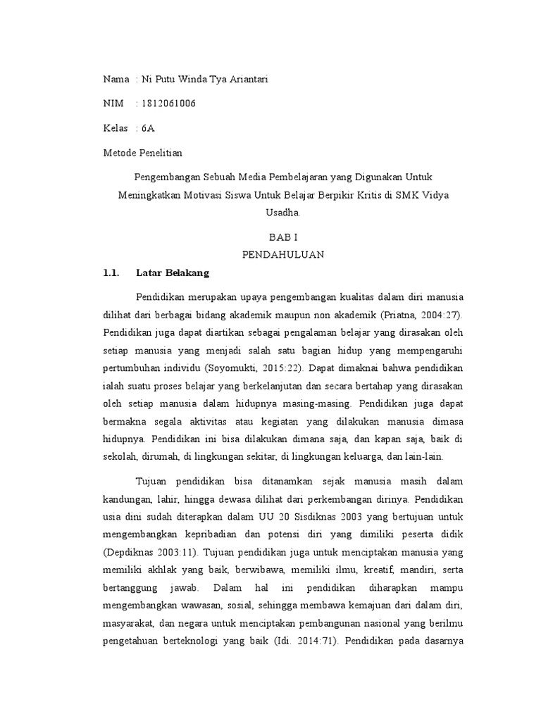 Metode Penelitian Bab 1,2,3 - Winda Tya - 1812061006 | PDF | Ilmu Sosial | Kesehatan Holistik