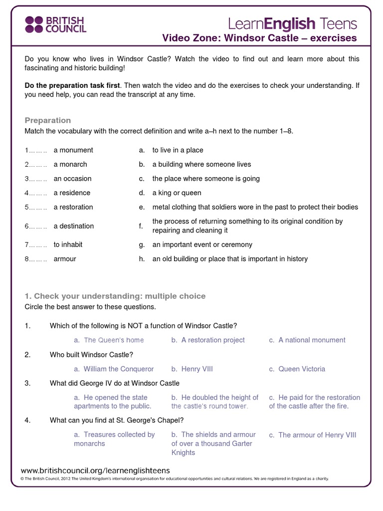 English - Windsor Castle Exercises | PDF | Windsor Castle | Monarchy