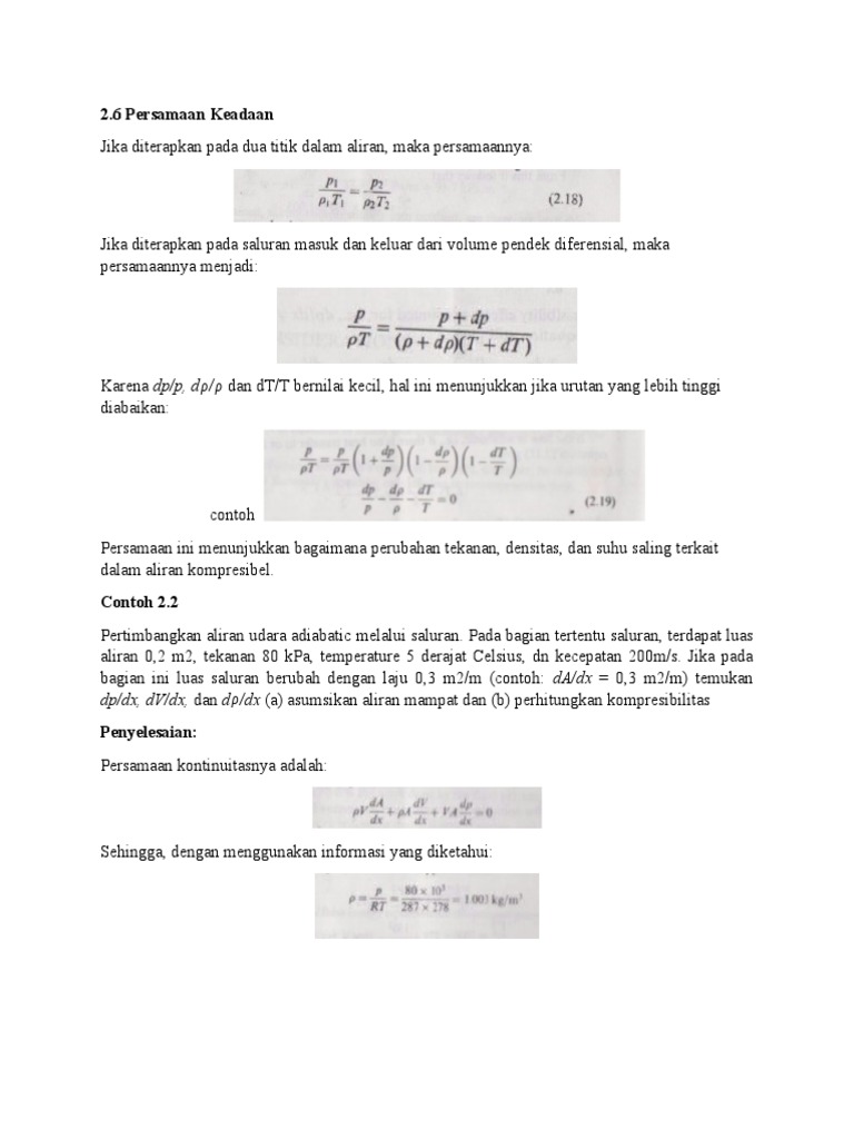 2.6 Persamaan Keadaan: dp/dx, dV/dx, dan dρ/dx (a) asumsikan aliran ...