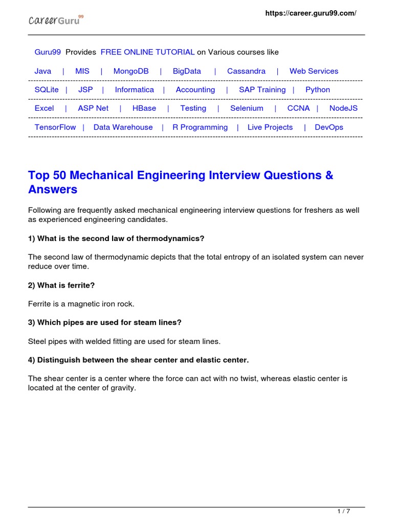 Mechanical Engineering Interview Questions | PDF | Nuclear Reactor ...