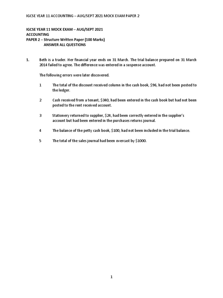 Year 11 Aug Sept 2021 Mock Exam2 - Paper 2 | PDF | Bookkeeping | Economies