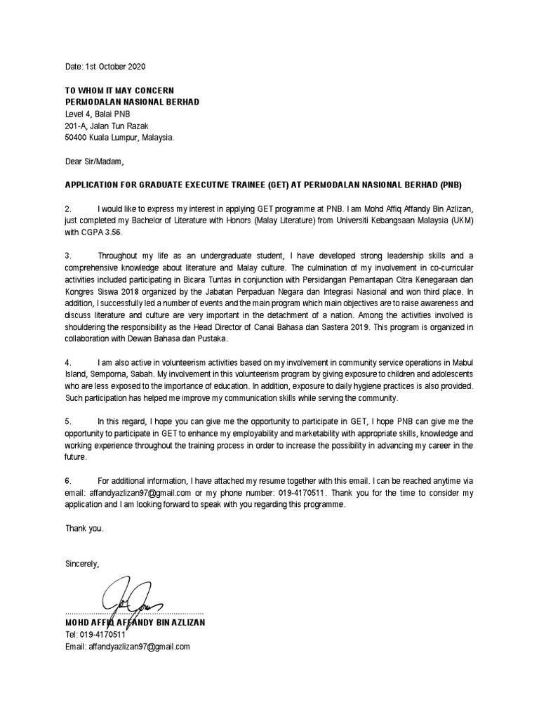 Application For Graduate Executive Trainee (Get) | PDF | Malaysia