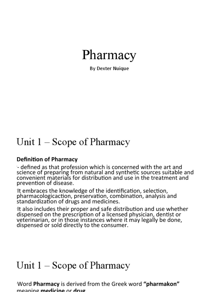 Unit I - Scope of Pharmacy | PDF | Pharmacy | Medical Prescription