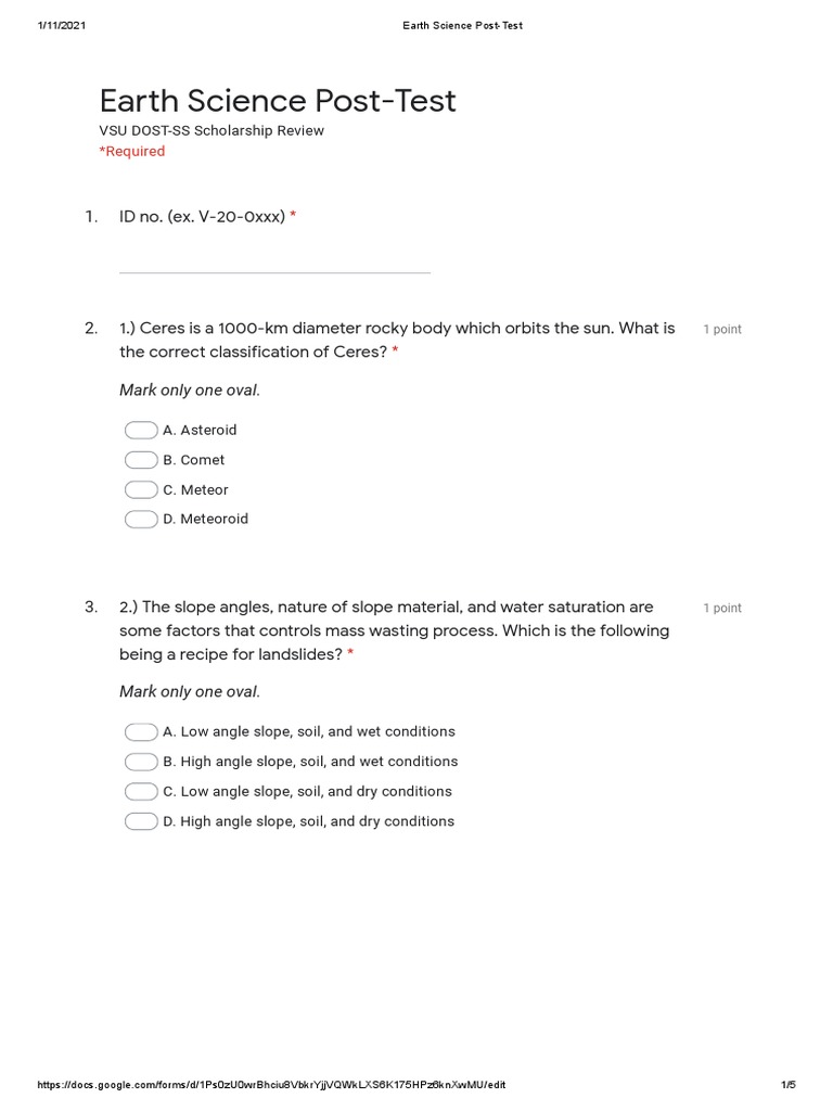 8.2 Earth Science Post-Test | PDF | Meteoroid | Earth