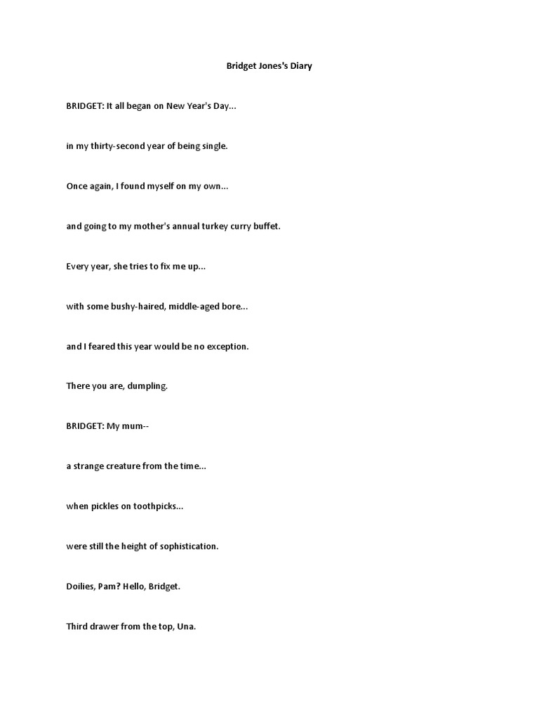 Bridget Jones's Diary Script | PDF | Mystery, Thriller & Crime Fiction