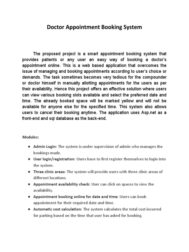 Doctor Appointment Booking System | PDF | Databases | User (Computing)